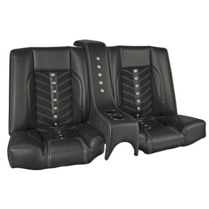 1967 68 Camaro Sport XR Rear Seat Upholstery Console Foam Kit Black Vinyl Black Suede w Black Contrast Stitch Grommets